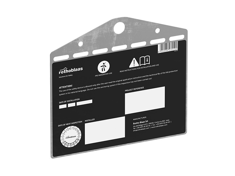 INFORMATION PLATE FOR FALL PROTECTION SYSTEMS| TARGA | ROTHOBLAAS